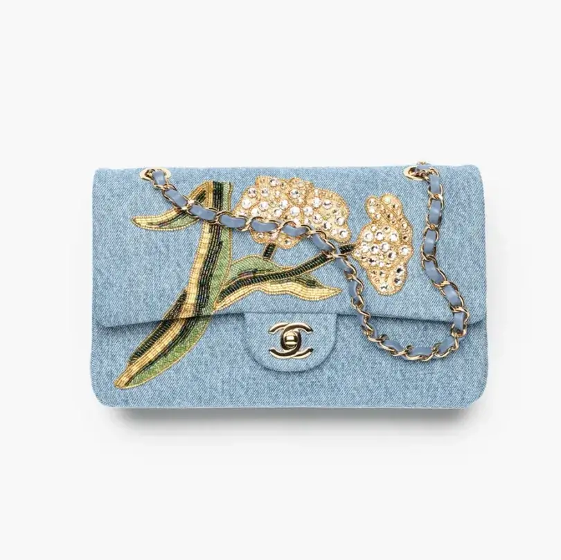 Chanel Medium/Large Classic Flap Bag Embroidered Denim, Glass Beads ...