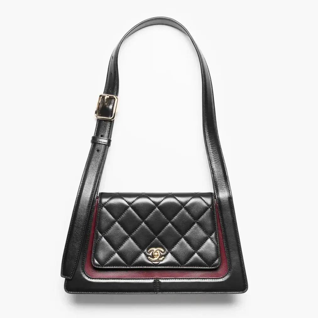 Chanel Large Flap Bag Shiny Calfskin, Black & Dark Burgundy | Bragmybag